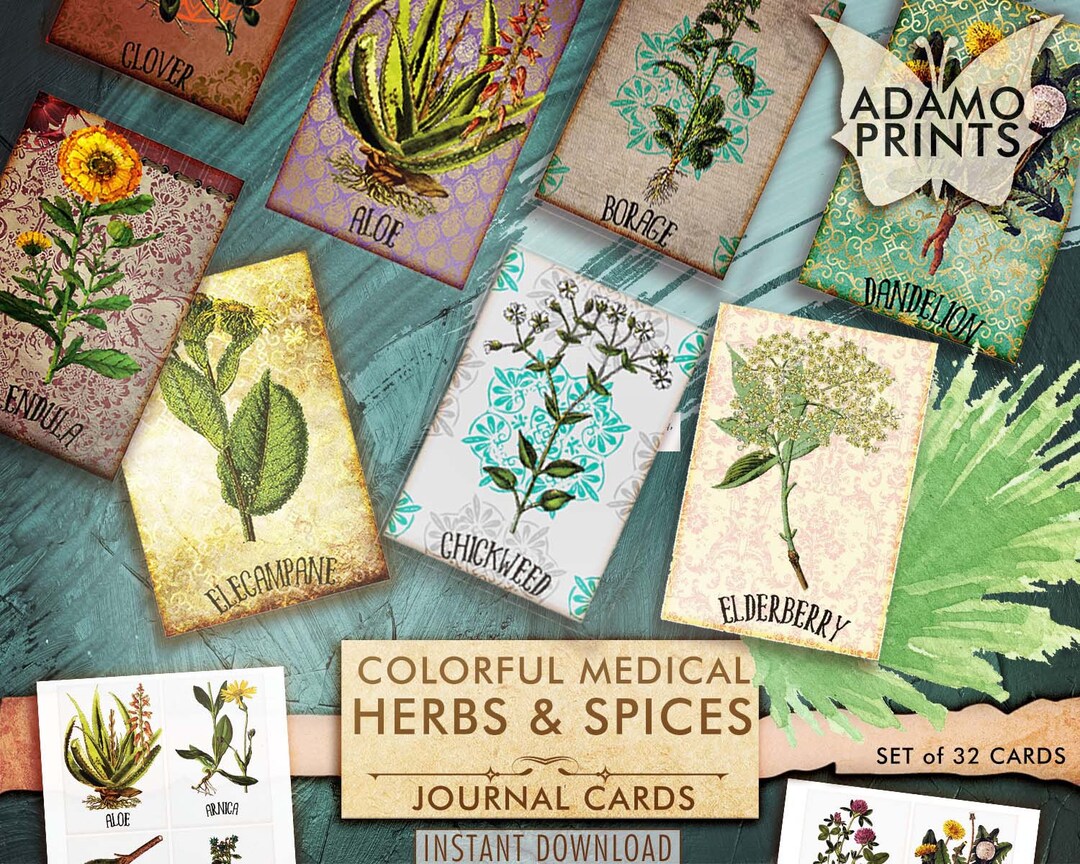 Medical Herbs & Spices, Journal Cards, ATC, Digital Ephemera, Shabby ...