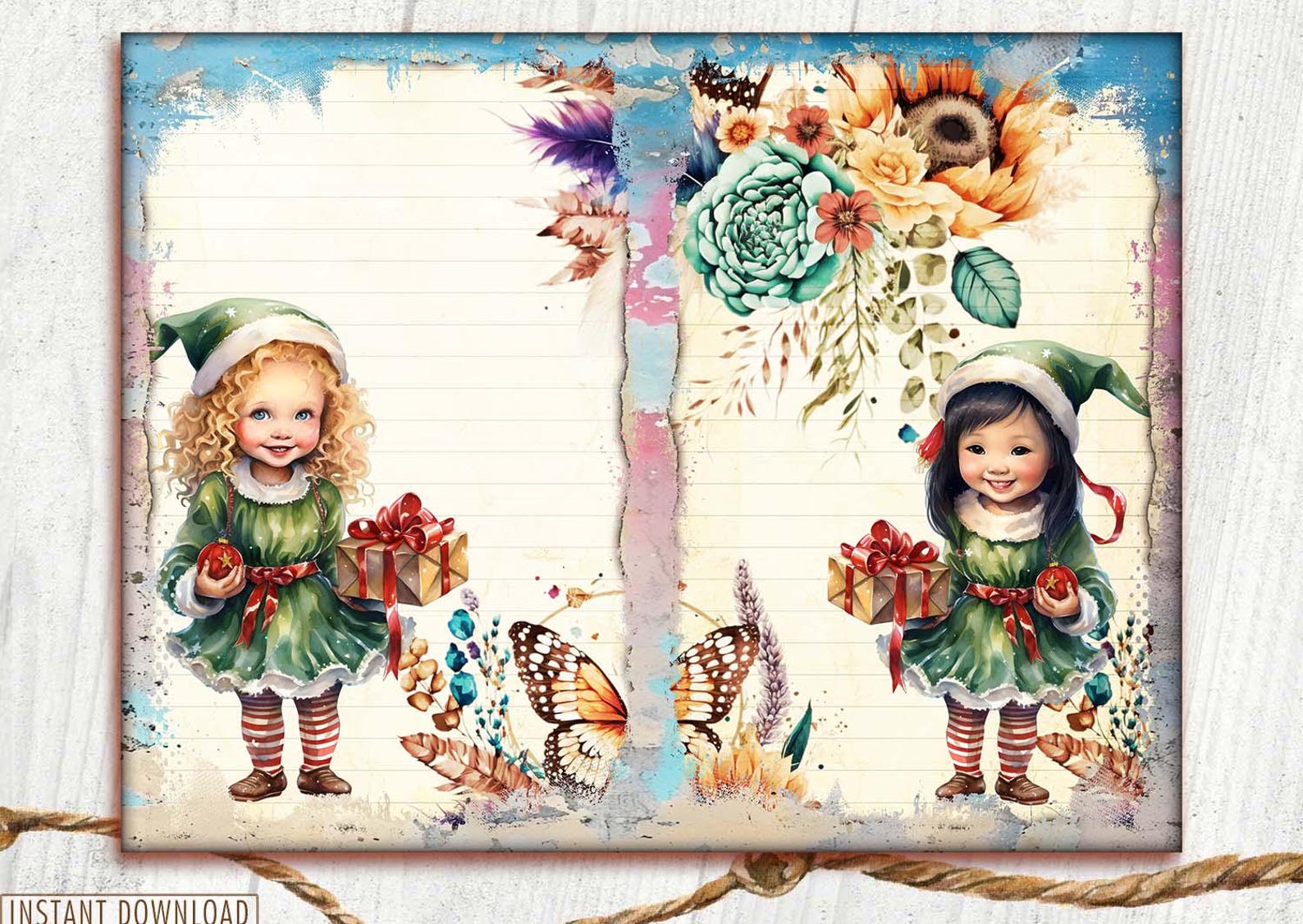 Christmas Elf Journal Pages, Holiday Journal Kits, December, Festive ...