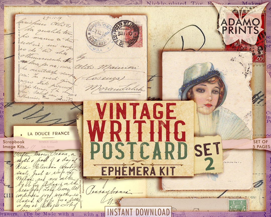Vintage Writing Postcard Set2, Old Postage Digital, Printable Postcards ...
