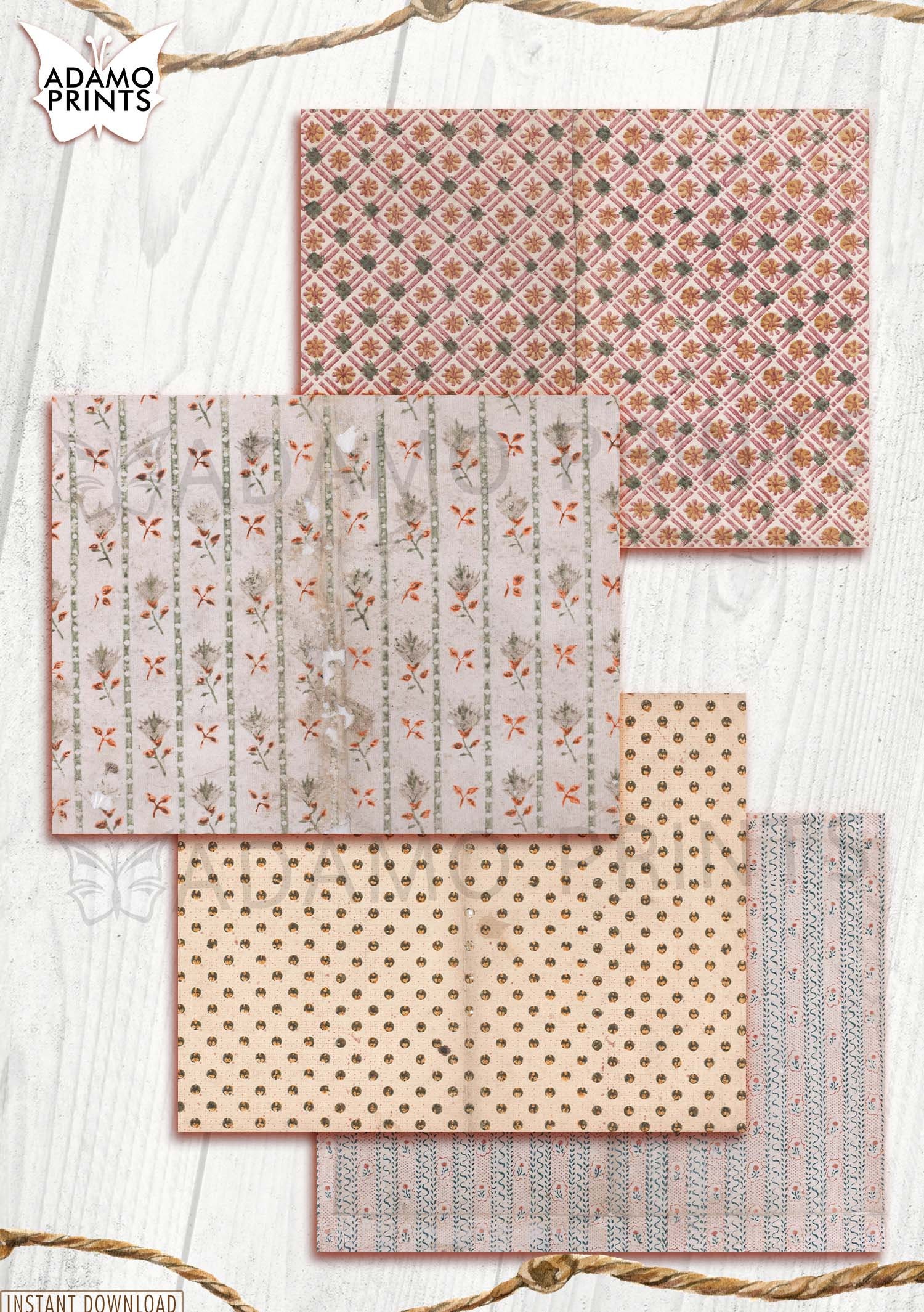 Antique Book Cover Pattern, Grunge Digital Paper, Junk Journaling Kit ...