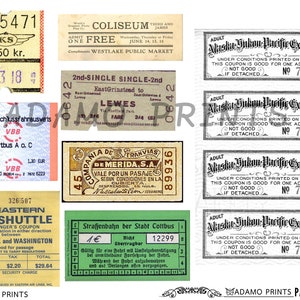 Old Ticket Ephemera Pack, Transfer Ticket, Junk Journal Kit, Collage ...