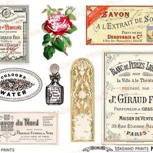 French Perfume Label, Color Labels, Digital Label, Collage Papers ...