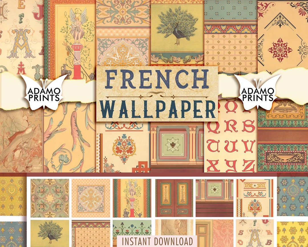 French Wallpaper Art, Digital Paper, Flower, Alphabet, Antique Texture ...