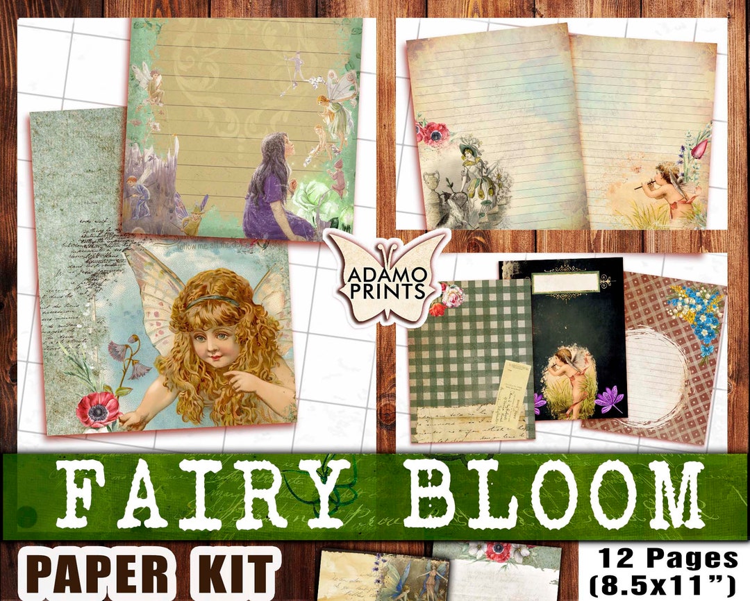 Fairy Bloom Paper Kit, Magic, Vintage, Junk Journaling Kit, Shabby Papers, Printable Collage ...