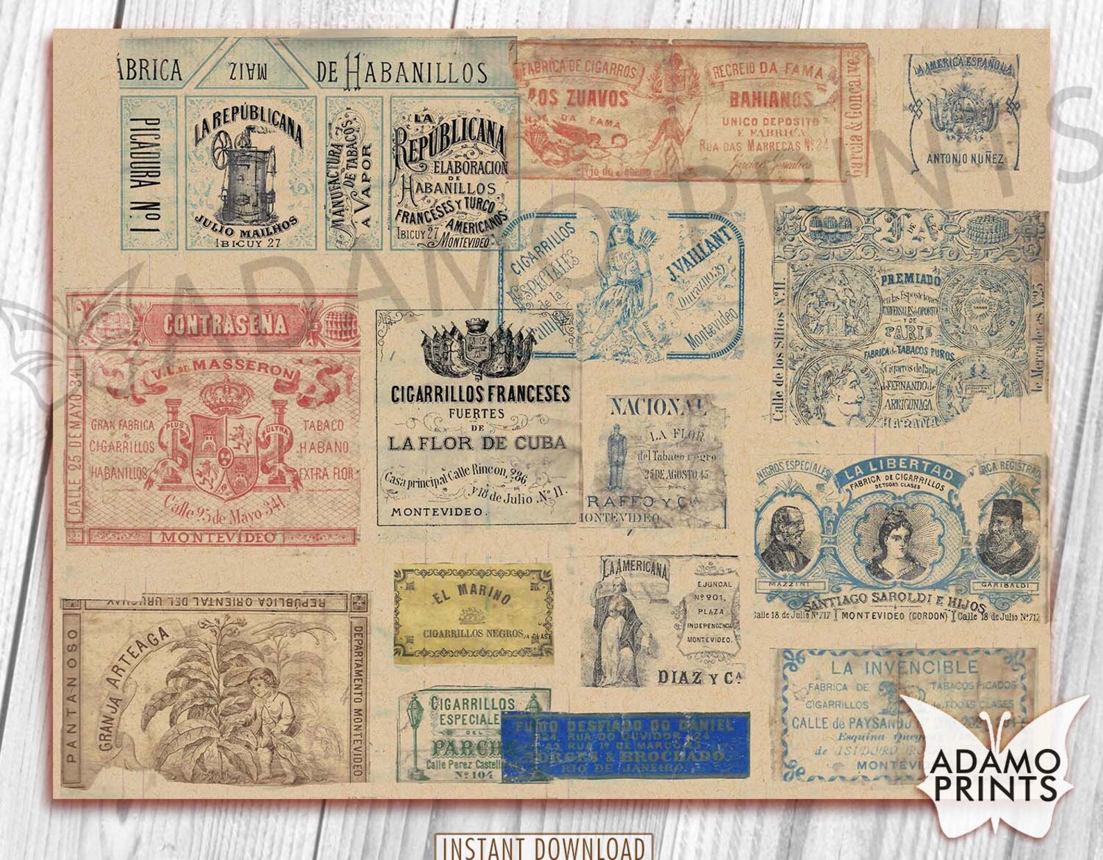Vintage Label Stamps Paper Pack, Junk Journaling Kit, Collage Papers ...