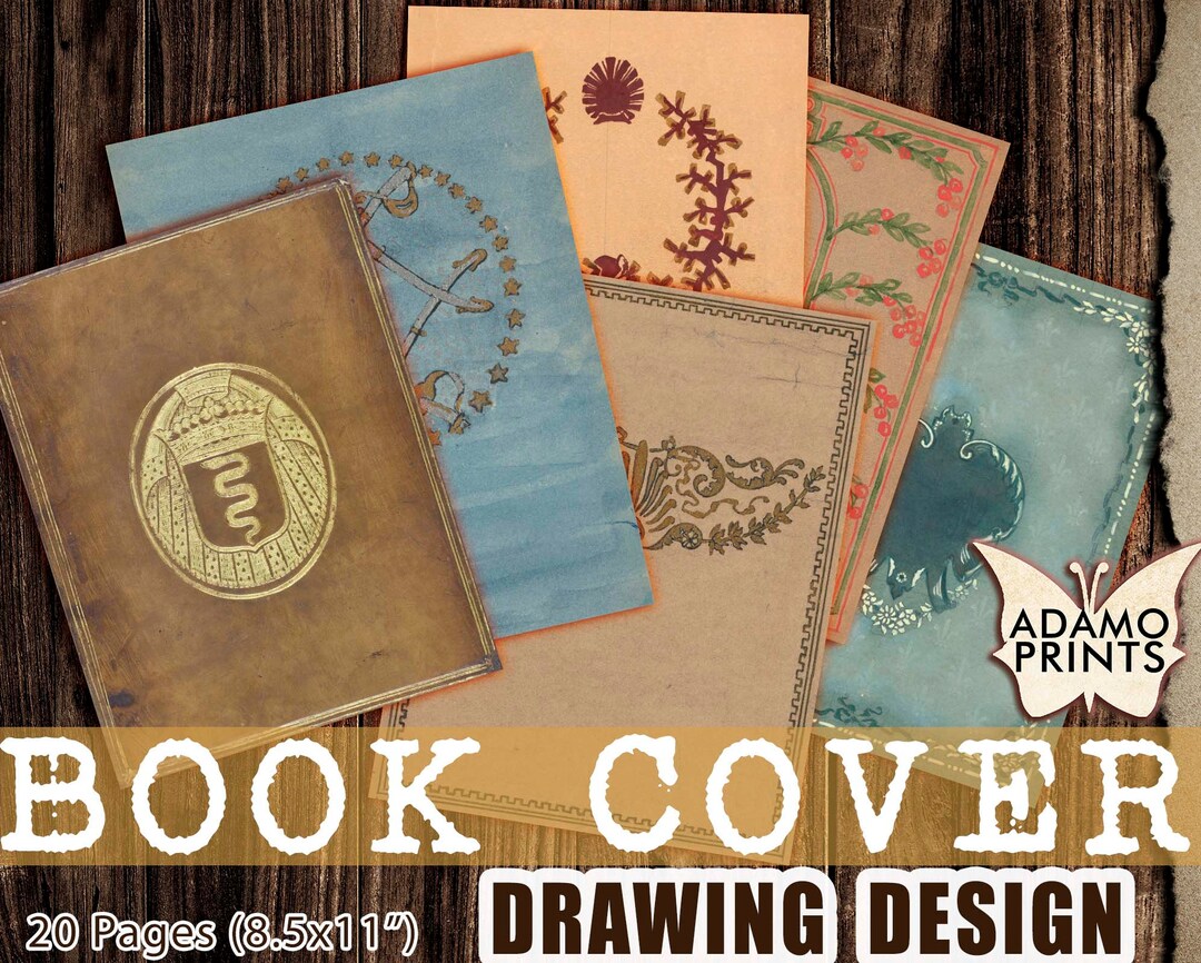 Book Cover Drawing Design, Grunge Digital Paper, Junk Journaling Kit ...