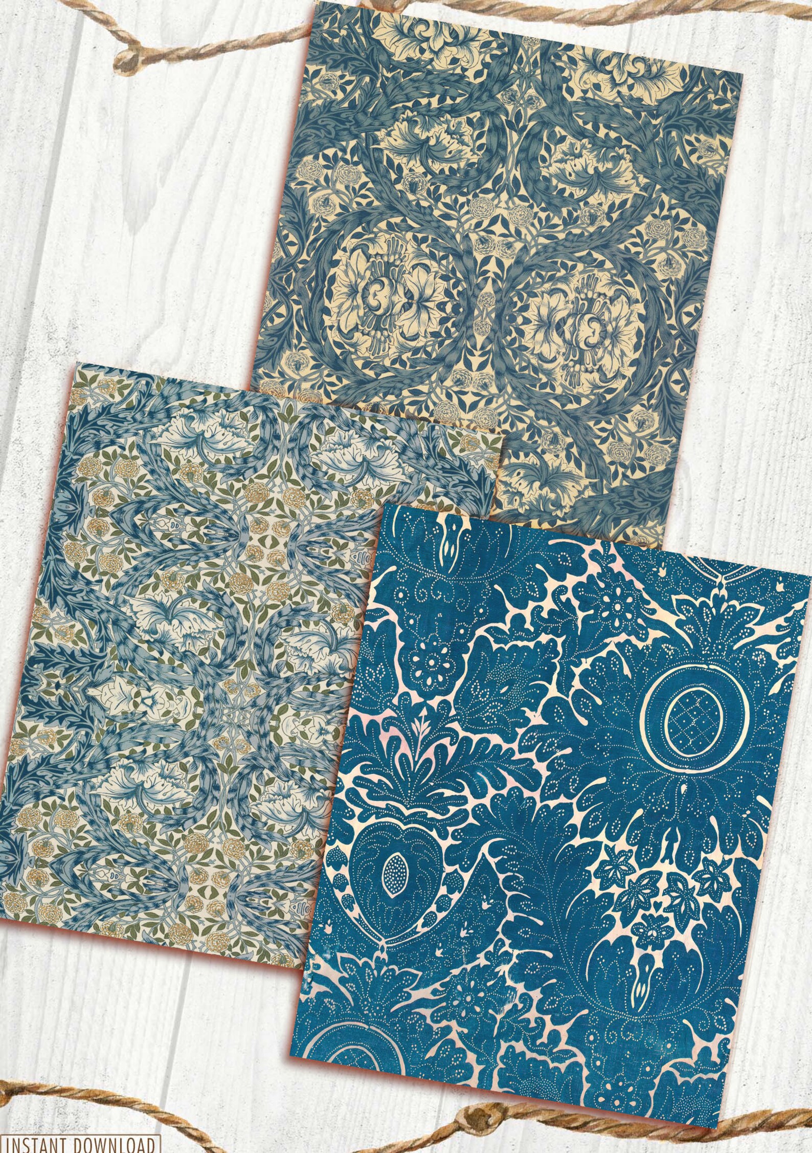 Blue Green Floral Pattern Floral Wallpaper Digital Paper - Etsy