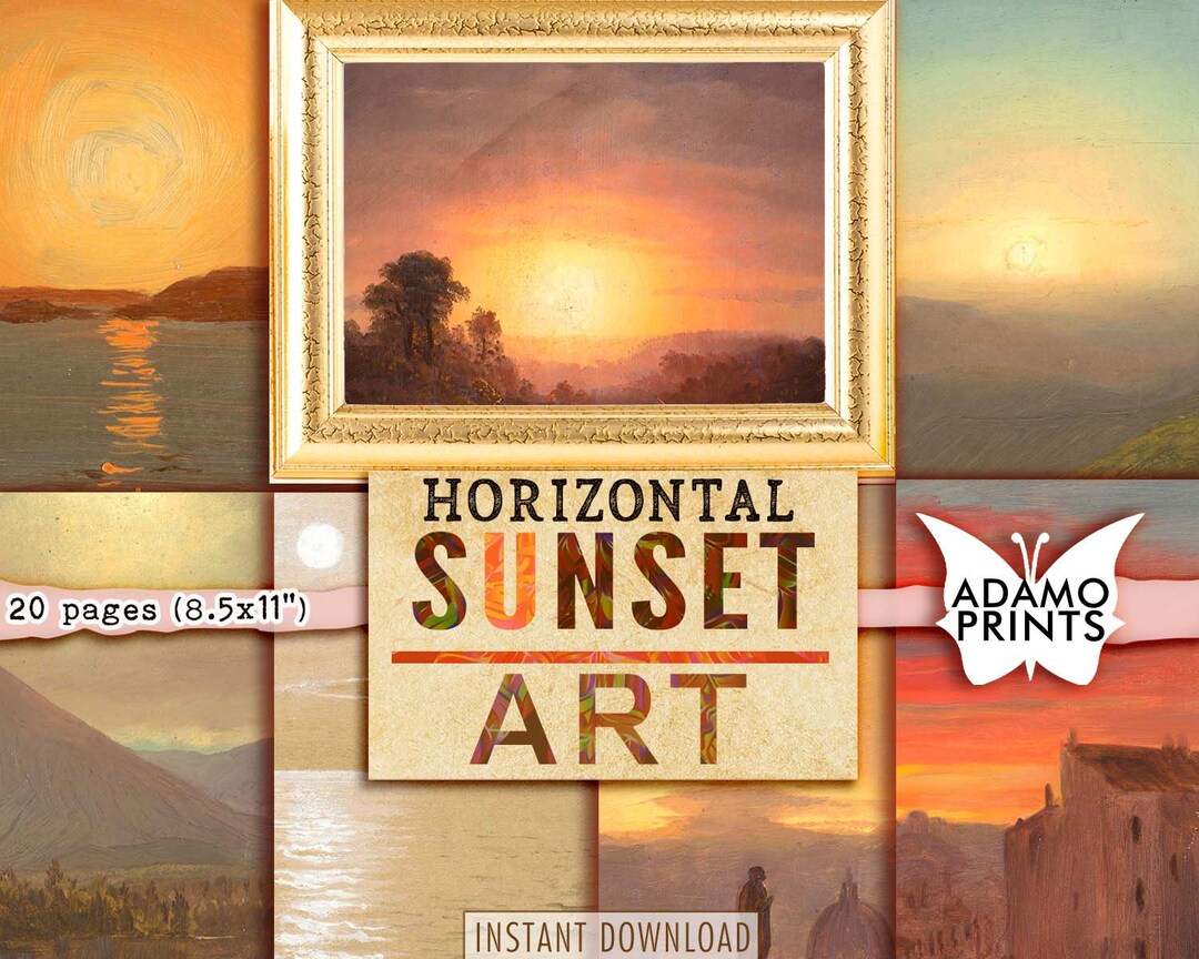 Horizontal Sunset Art, Landscape Painting, Wall Art, Junk Journaling ...
