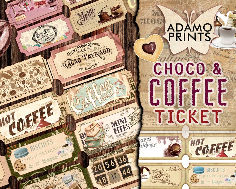 Choco & Coffee Ticket Collage Ticket Digital Embellishments - Etsy
