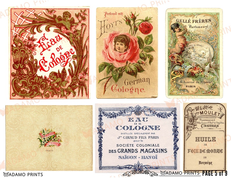 French Perfume Label, Color Labels, Digital Label, Collage Papers ...
