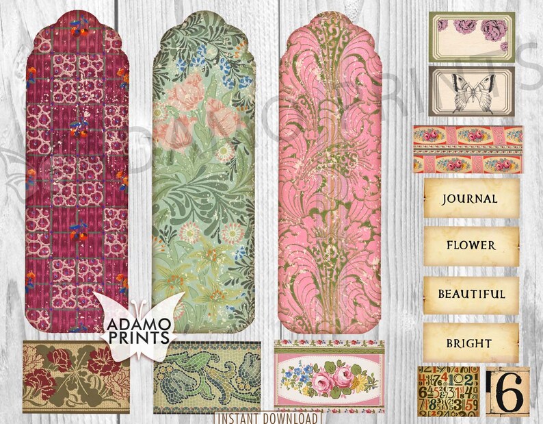 European Wallpaper Grunge Tag Kit Digital Tag Victorian - Etsy