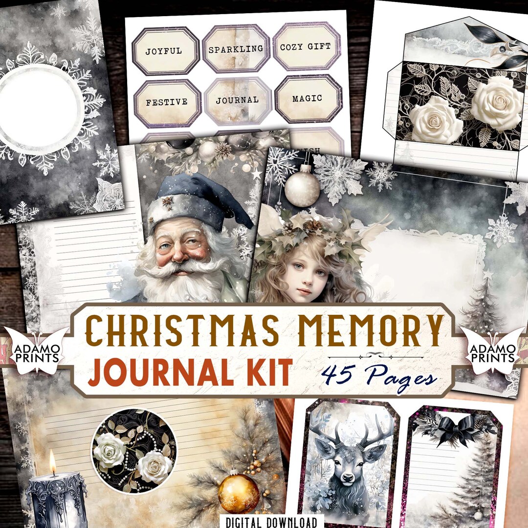 Christmas Memory Junk Journal Kit, December, Floral, Snowman, Lined ...