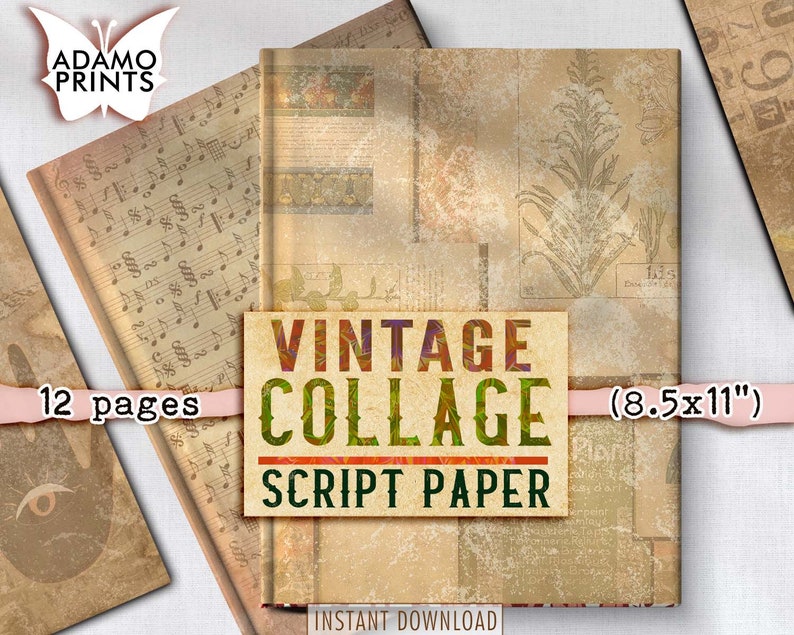 SCRIPT Vintage Collage Paper Cover Paper Shabby Printable - Etsy