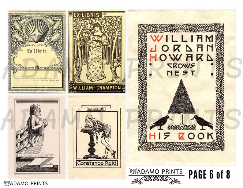 Rare Bookplate Set1 Ex Libris Digital Bookplate Printable | Etsy