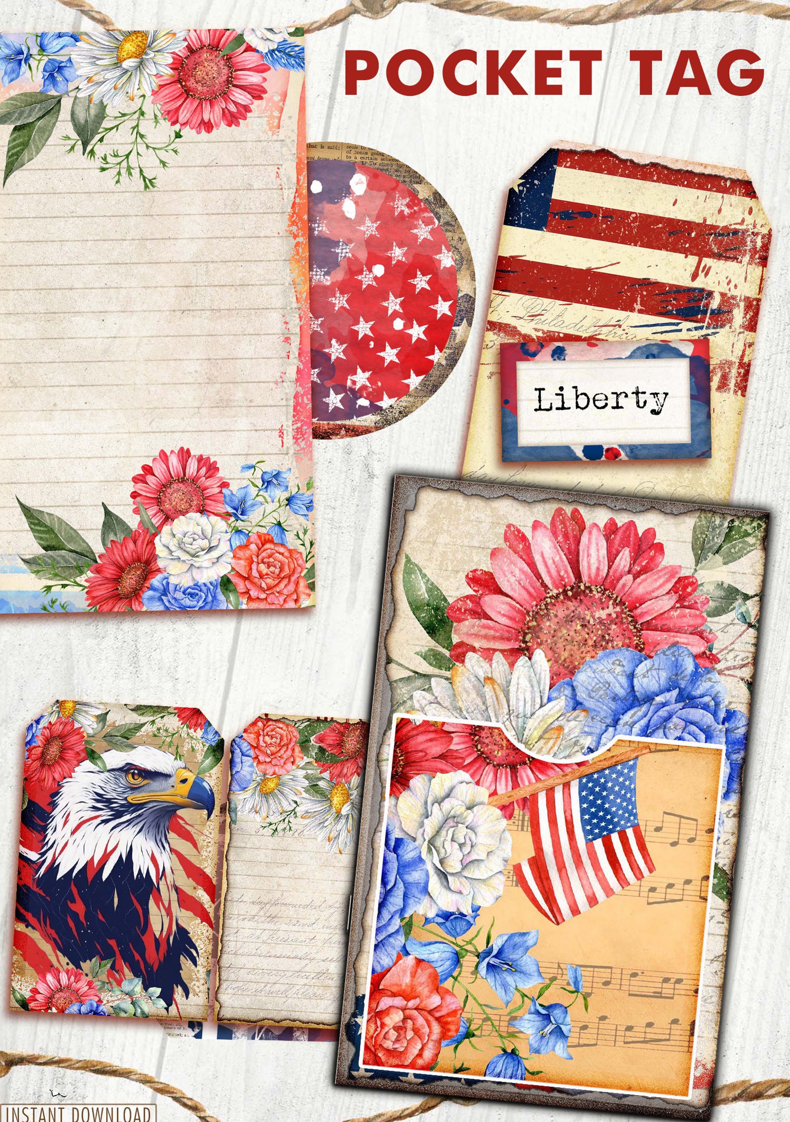 4th of July Journal Kit, Independence Day, Journal Page, Blank & Lined ...