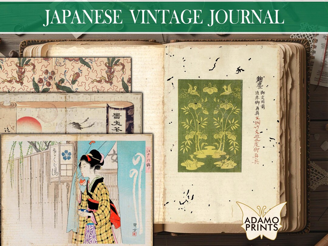 Japanese Vintage Journal, Asian Digital Journal Kit, Journal Page ...