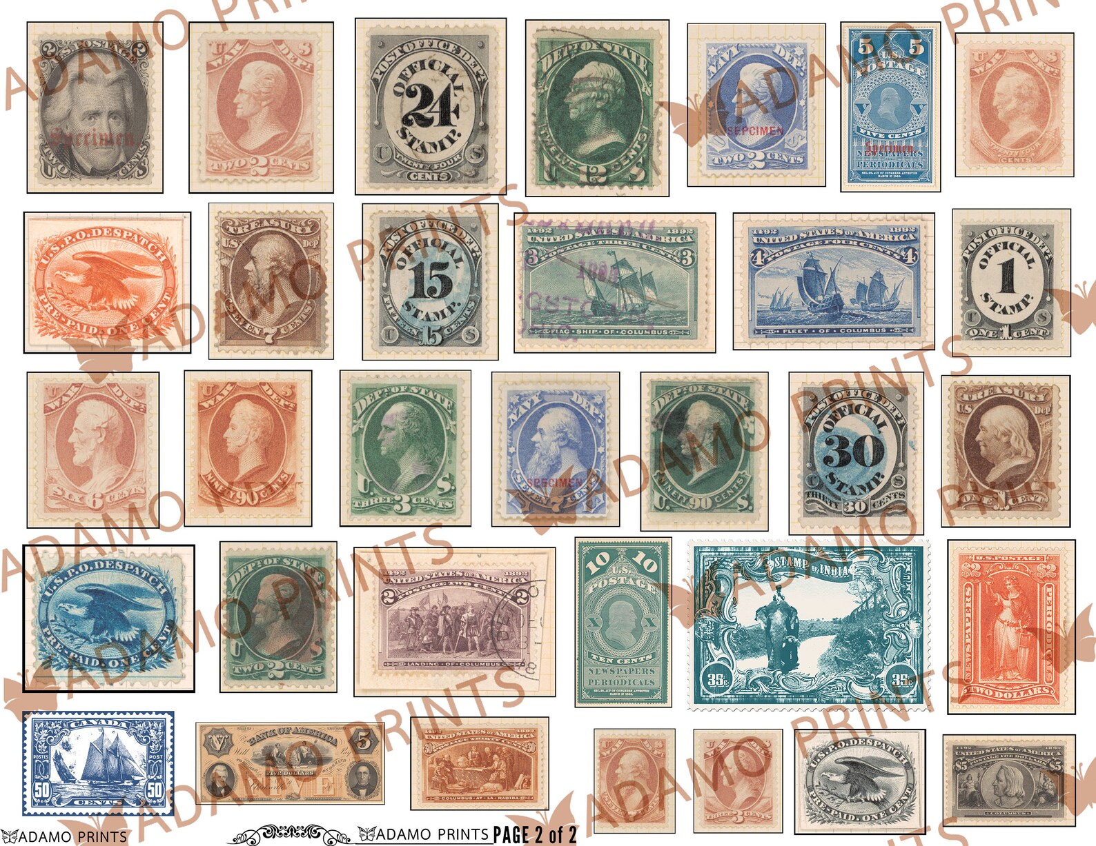 Old Postage Stamps Faux Stamp Ephemera Kit Digital Stamps - Etsy