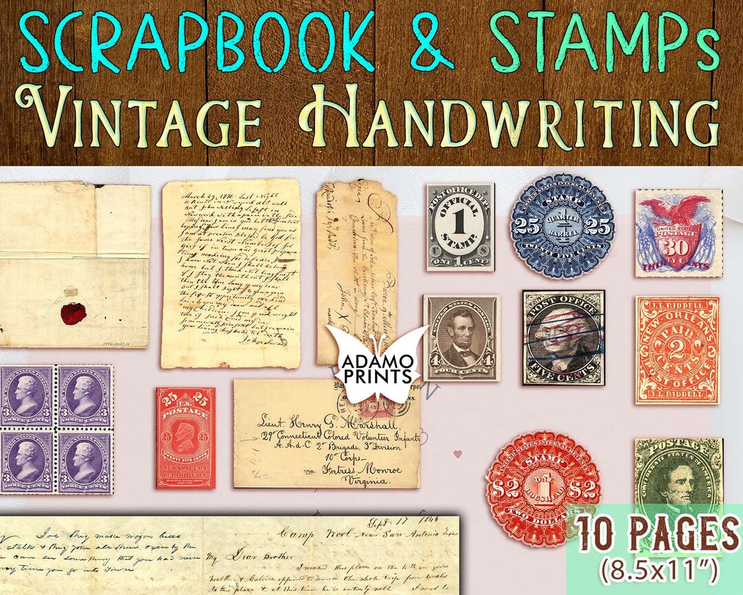 Vintage Handwriting Ephemera: Stamps, Postcards, Scrapbook Paper ...
