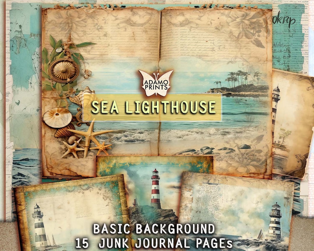 Basic Sea Lighthouse Junk Journal Kit, Digital Paper Background for ...