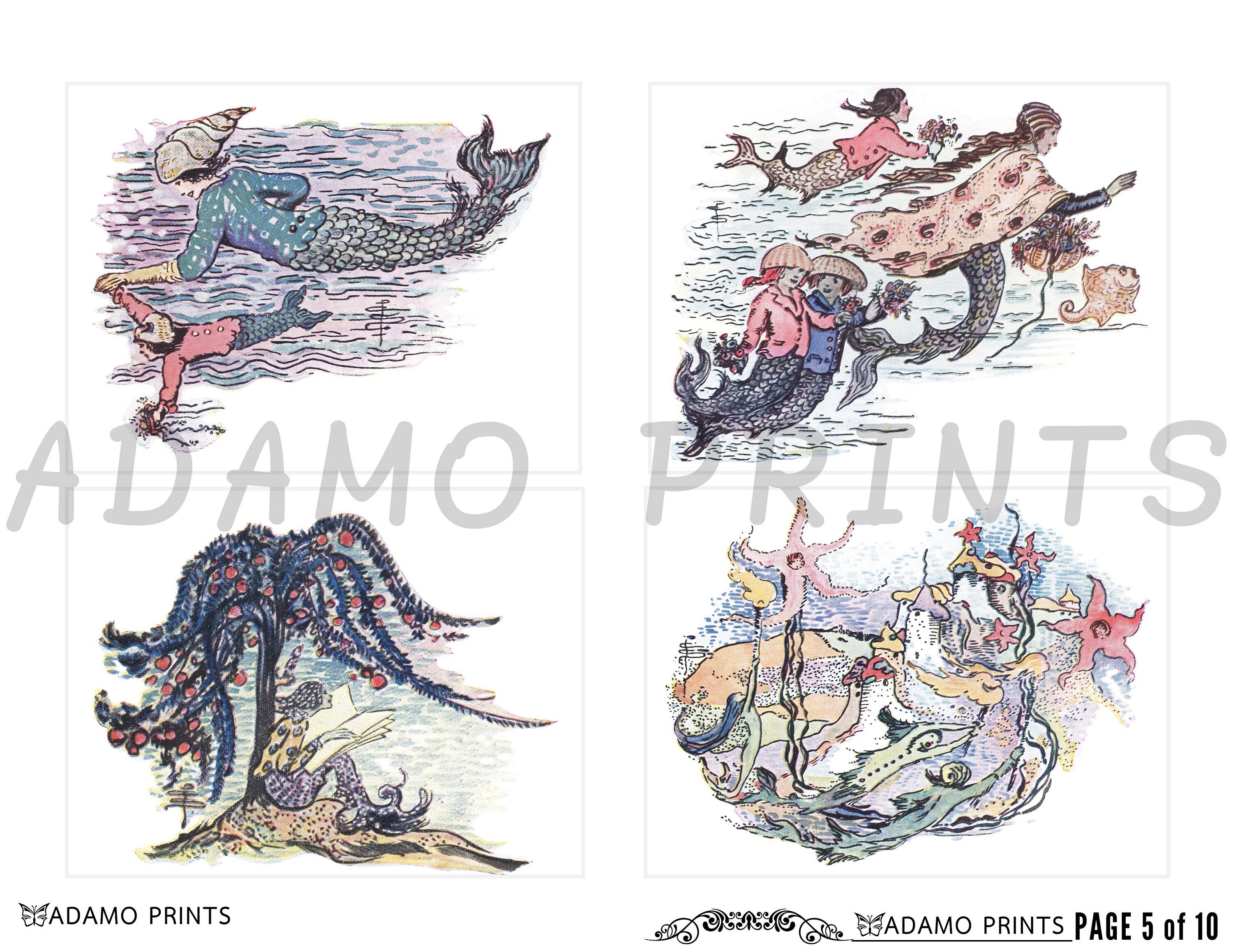 Little Mermaid Digital Images Collage Sheet Vintage Art - Etsy