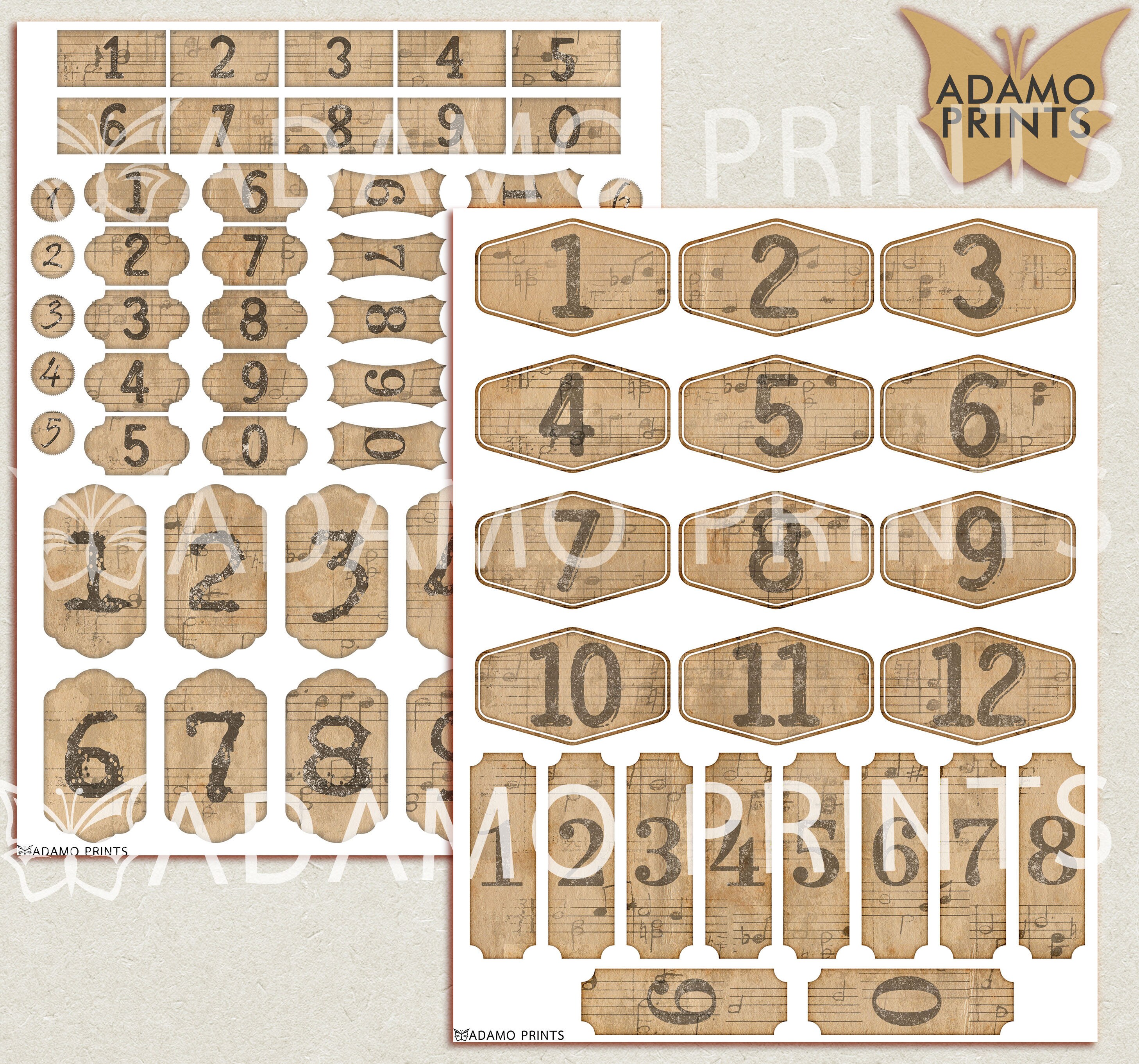 Digital Numbers, Number Labels, Tags, Grunge, Journal Embellishment ...