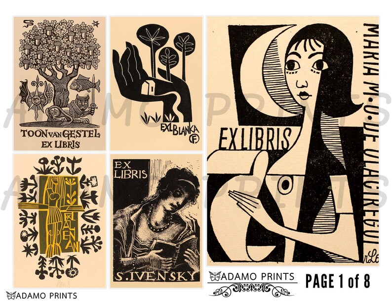 Rare Bookplate Set2 Ex Libris Digital Bookplate Printable | Etsy