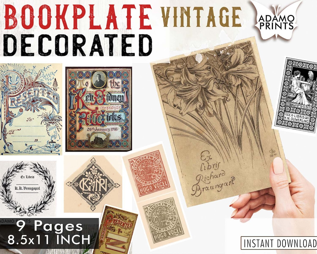 Vintage Decorated Bookplate, Ex Libris, Antique Bookplates, Ephemera ...