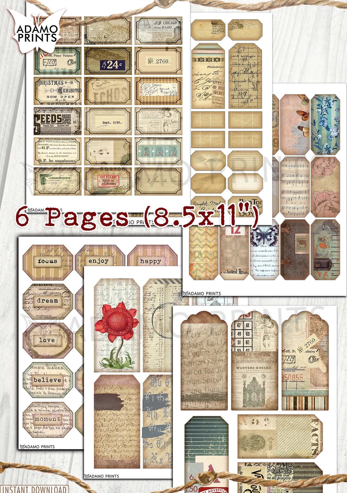 Vintage Script Label Tag Kit: Printable Collage Ephemera (PDF) - Etsy