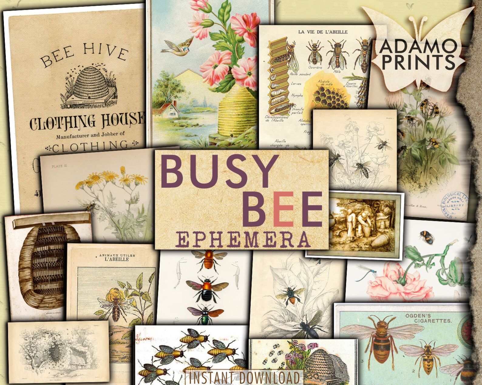 Busy Bee Ephemera Classics Bee Digital Printable Images - Etsy