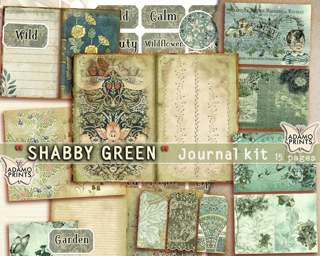 Shabby Green, Junk Journal Kit, Journal Page, Victorian, Collage Sheet ...