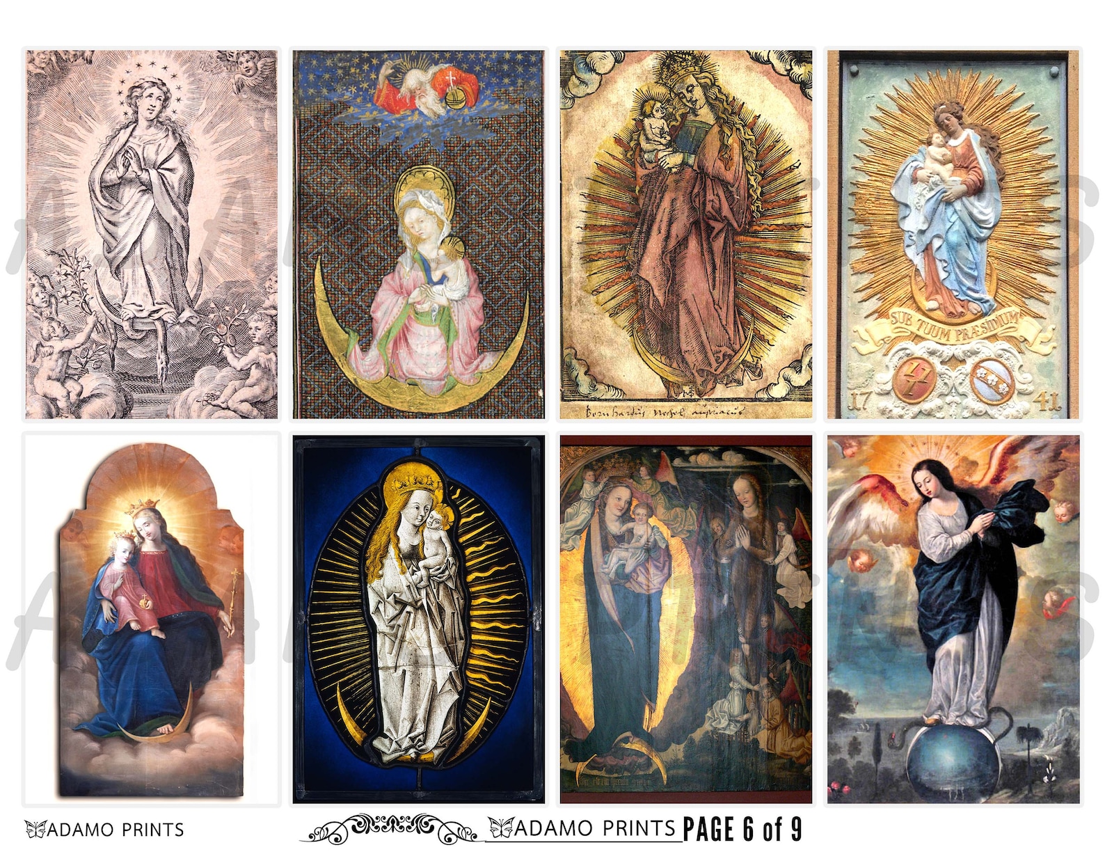 Virgin Mary & Crescent Moon Riligious Moon Ephemera Collage | Etsy