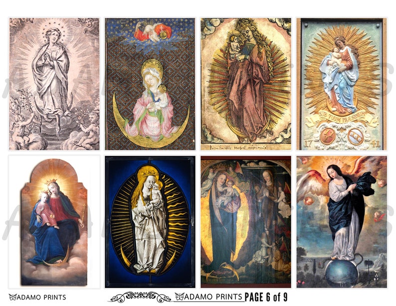 Virgin Mary & Crescent Moon Riligious Moon Ephemera Collage | Etsy