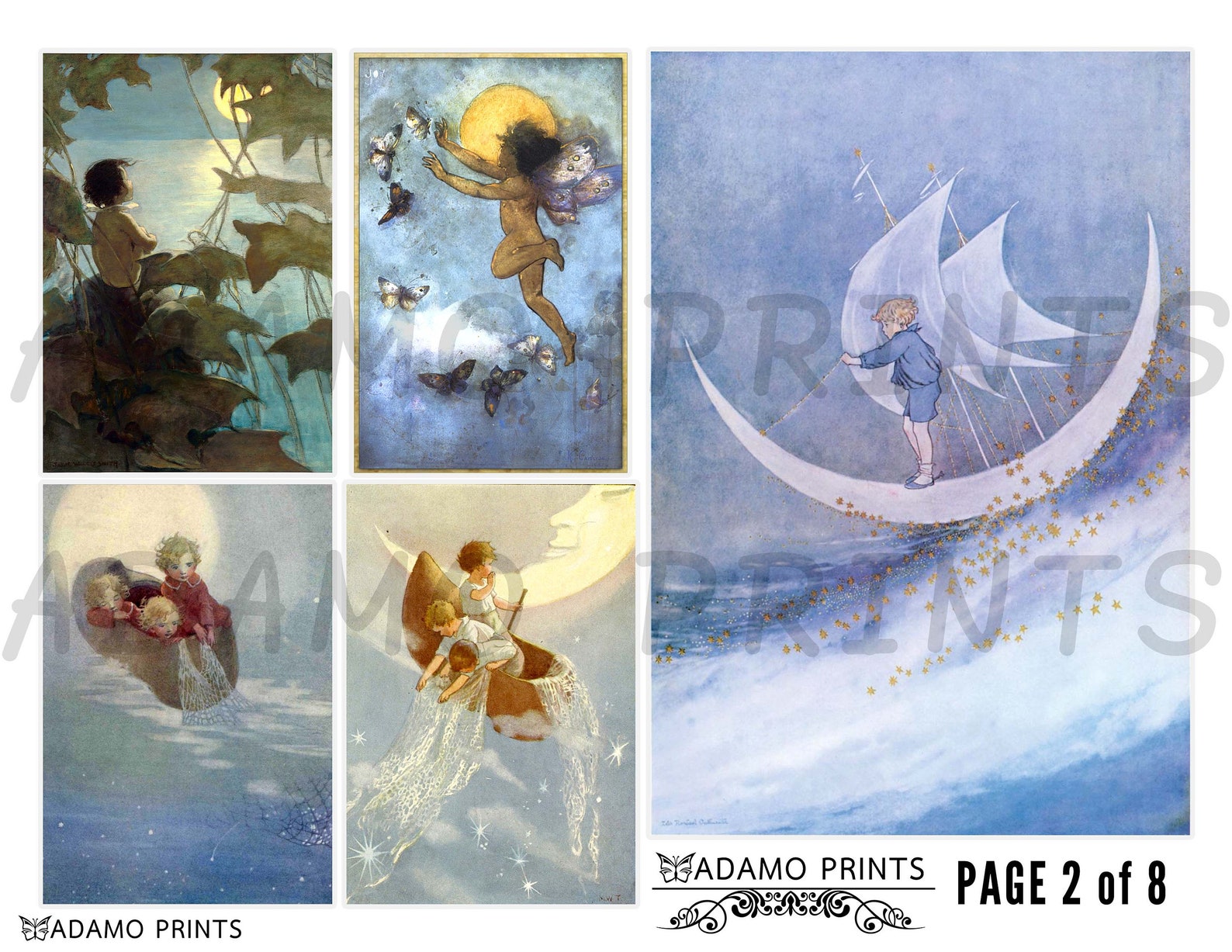 Moonlight in Art Vintage Moon Moon Ephemera Art Deco ATC - Etsy