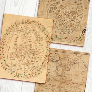 Embroidery Old Map Pattern, Textile, Antique Map Paper Pack, Paper for ...