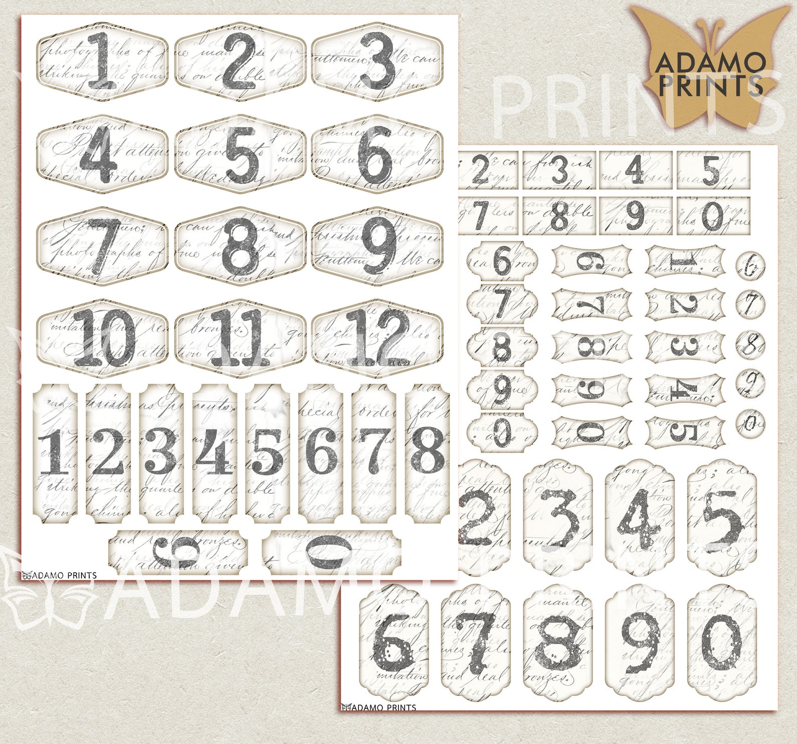 Digital Numbers, Number Labels, Tags, Grunge, Journal Embellishment ...