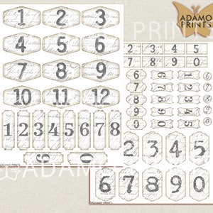 Digital Numbers, Number Labels, Tags, Grunge, Journal Embellishment ...