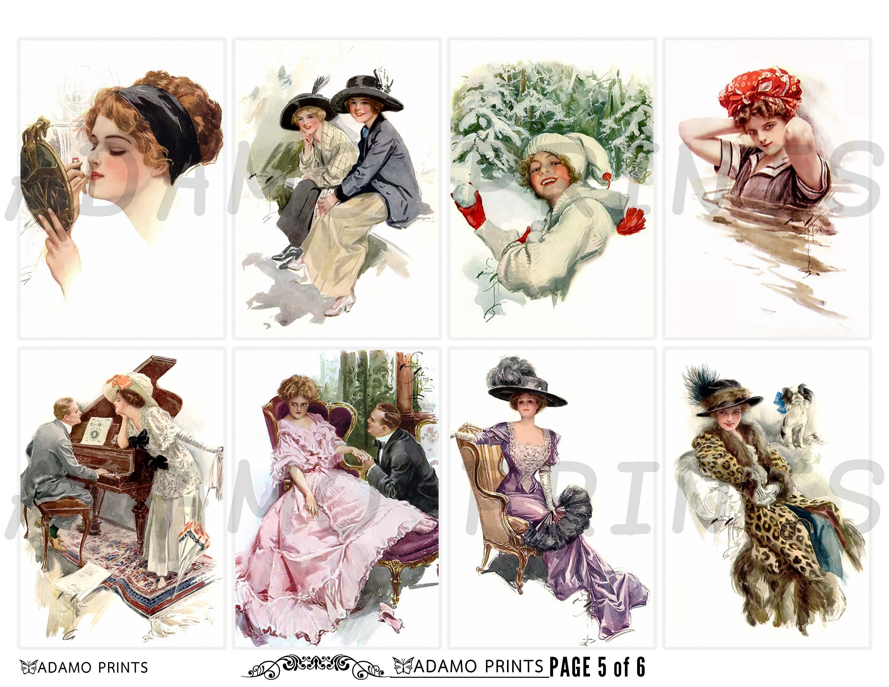 Harrison Fisher Ladies Journal Cards Set1, Digital Images, ATC Cards ...