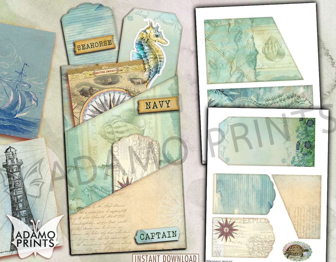Nautical Coastal Add-on Junk Journal Kit Journal Page - Etsy