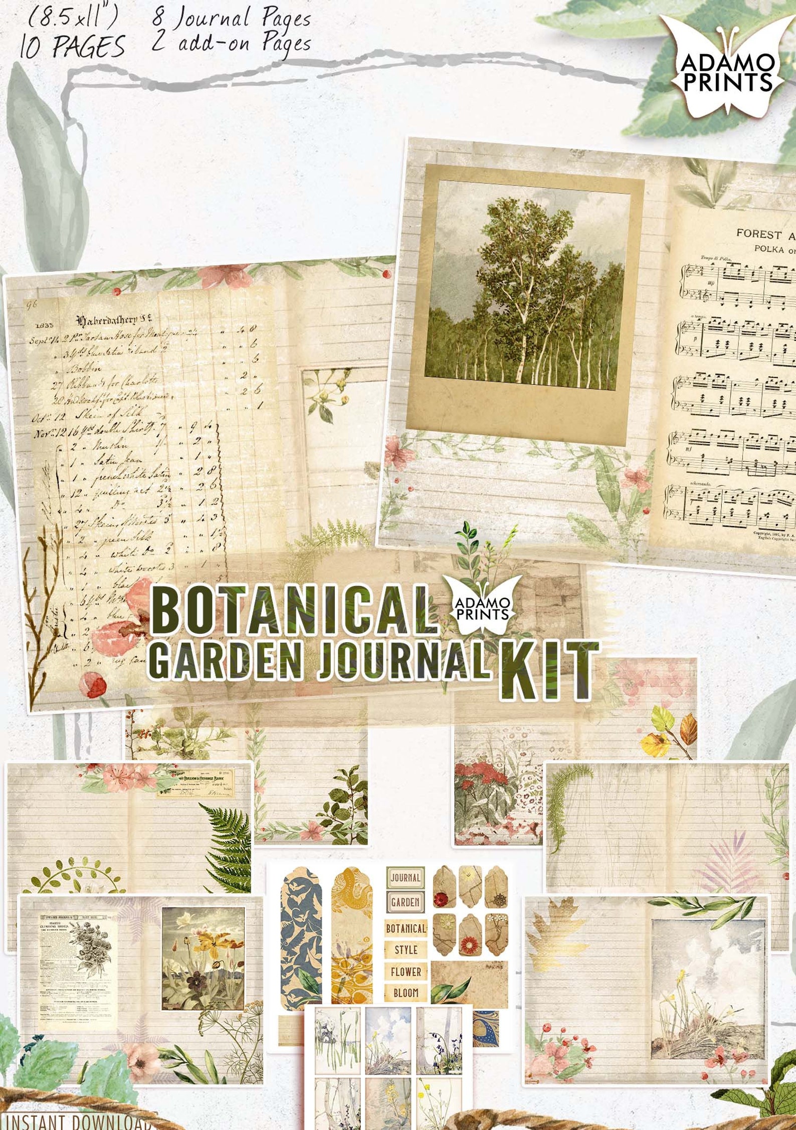 Botanical Garden Journal Kit, Journal Page, Ephemera Journal ...