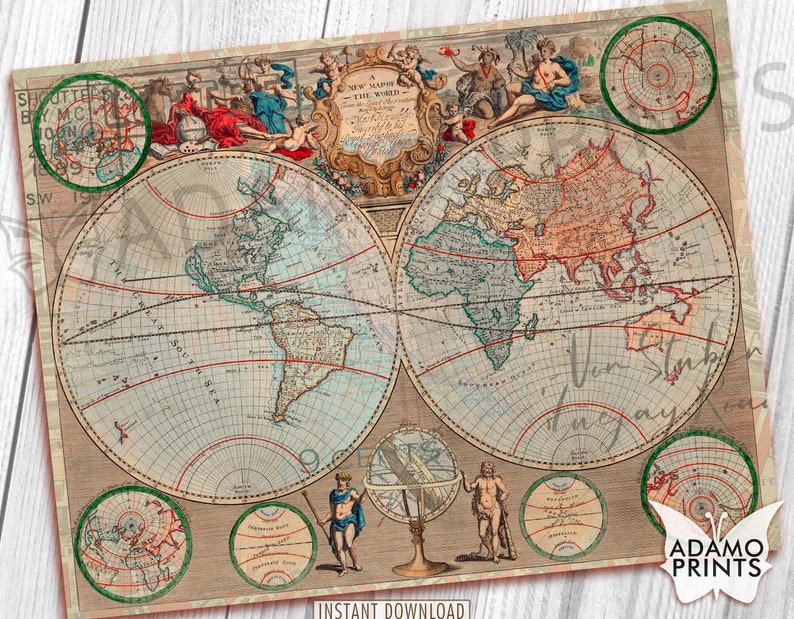 Vintage Decorated Map Antique Map Paper Pack Digital - Etsy