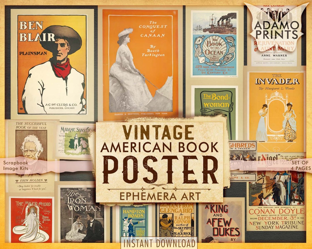 Vintage American Book Poster, Vintage Images, Digital Collage, Old Ads ...