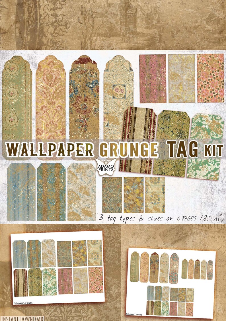 Wallpaper Grunge Tag Kit Digital Tag Victorian Ephemera - Etsy
