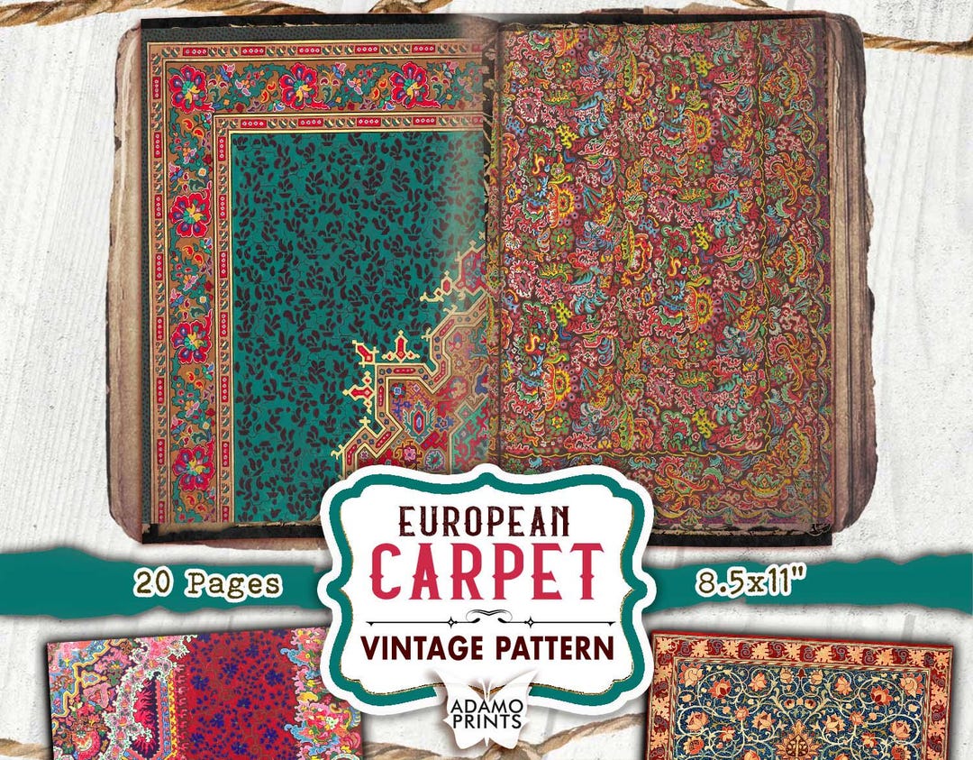 Vintage European Carpet Pattern, Shabby Red Paper, Junk Journal Kit ...