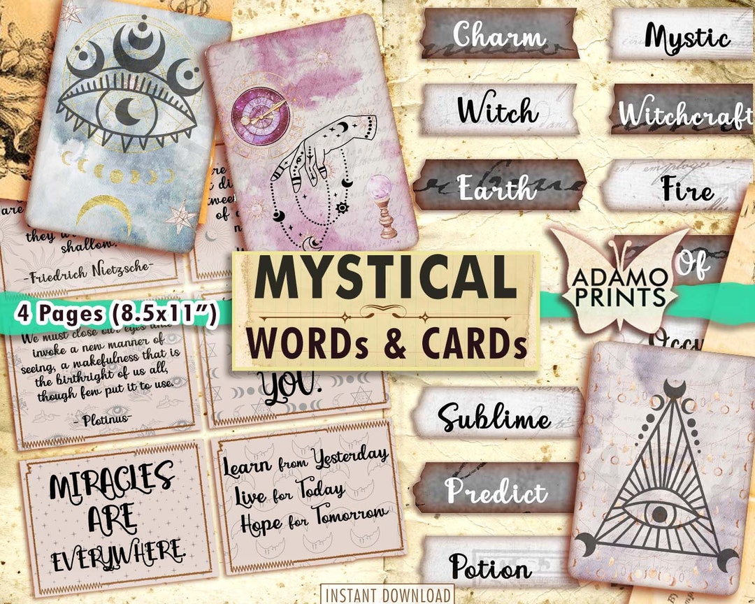 Mystical Words & Cards, Journal Words, Junk Journaling Words, Junk ...