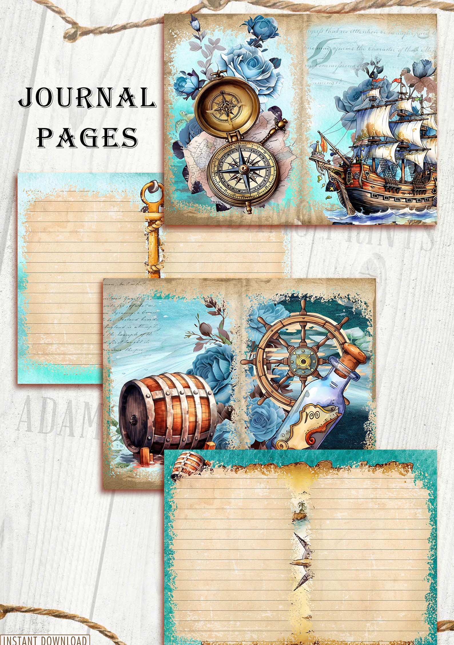 Pirate Journey Journal Kit, Collage Fantasy Journal , Lined & Blank ...