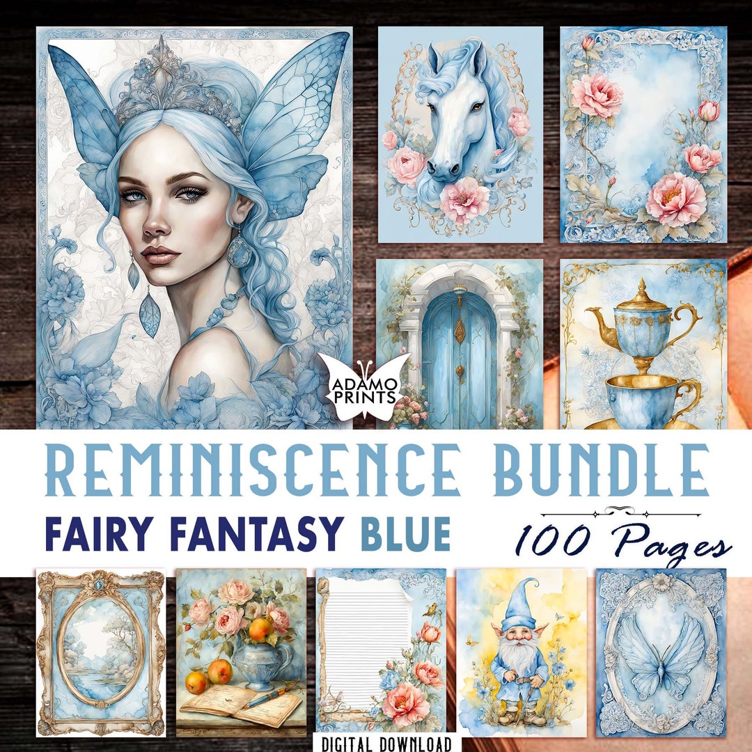 Reminiscence BUNDLE Fairy Fantasy Blue Junk Journal Paper, Vintage ...