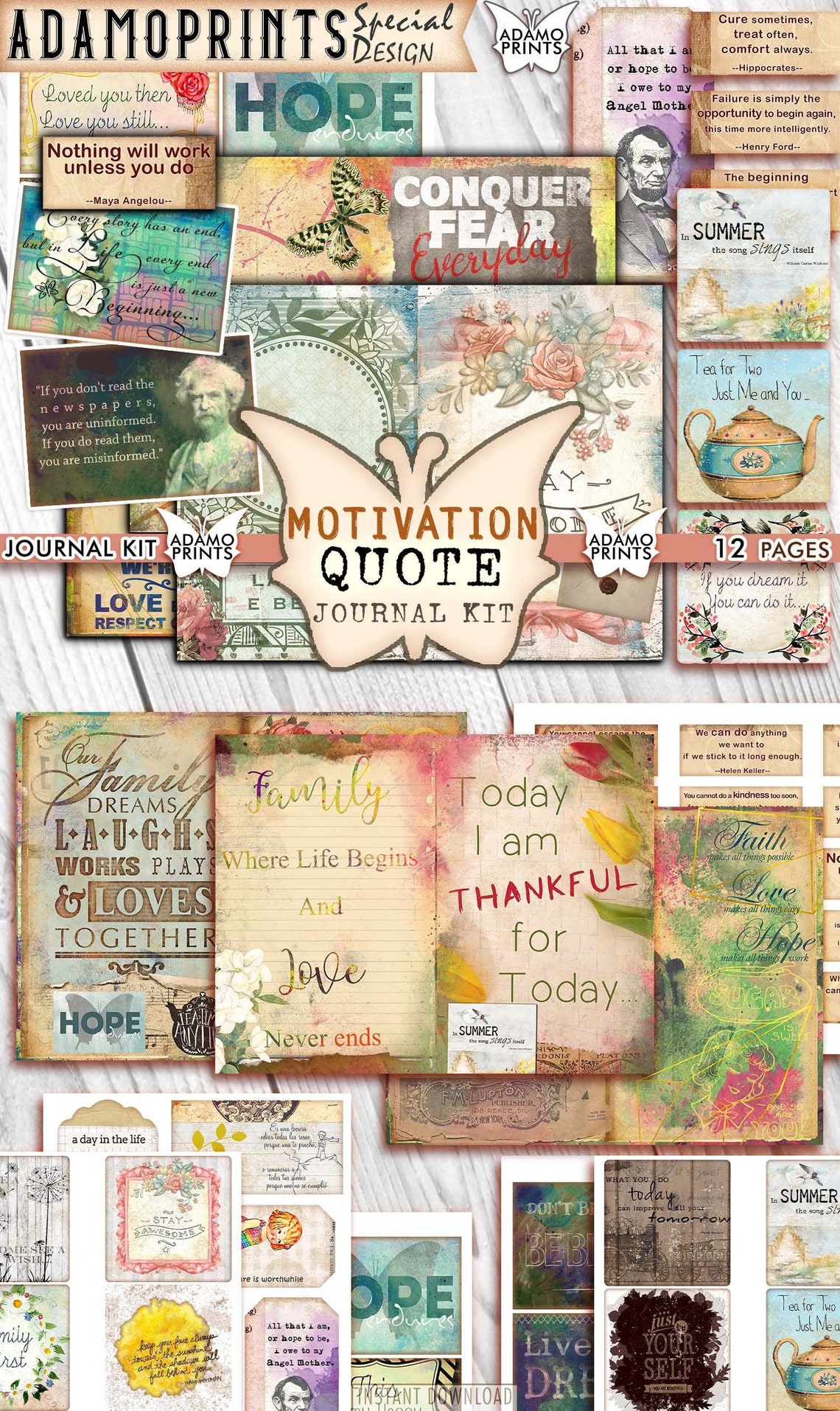 Motivation Quote Journal Kit Junk Journaling Pages Collage | Etsy