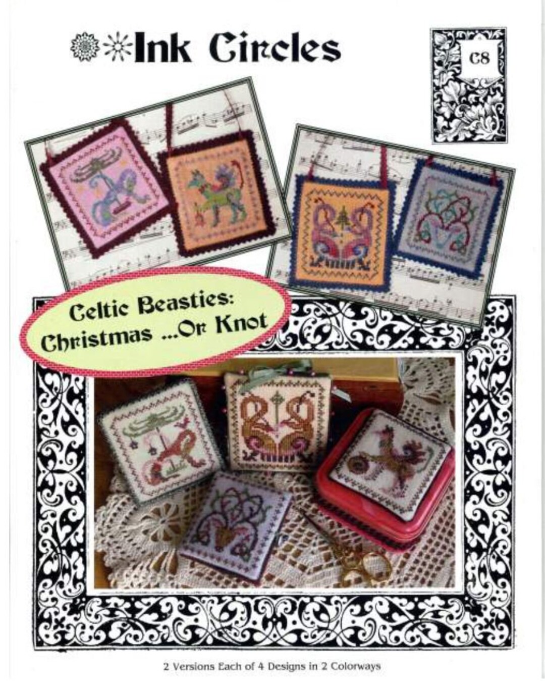 Celtic Beasties Christmas or Knot Cross Stitch Pattern Ink Circles - Etsy