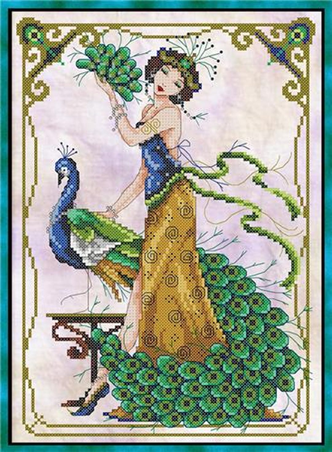 Joan Elliott Peacock Lady Cross Stitch Pattern - Etsy