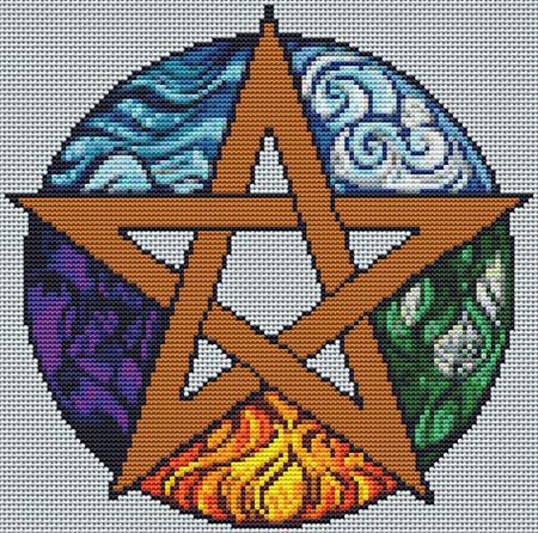Elemental Pentacle Cross Stitch Pattern Samhain Halloween Artists Alley ...